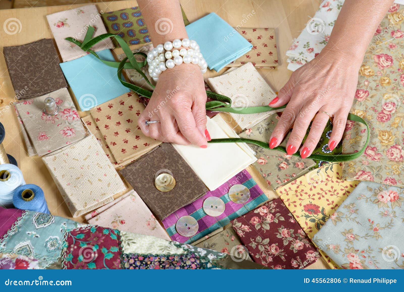 Close Up of Woman S Hand Sewing Patchwork Stock Photo - Image of craft ...