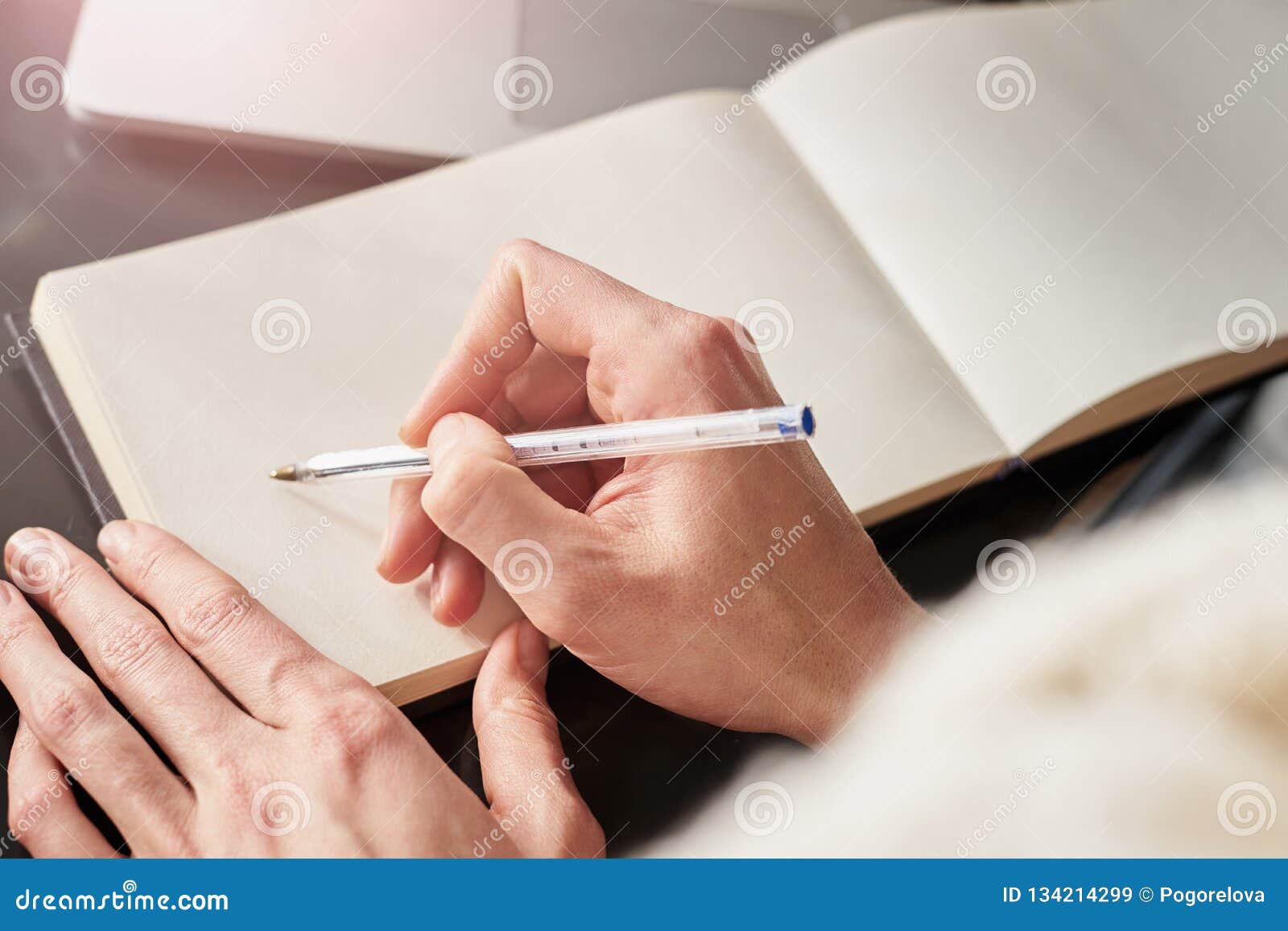 Close Up of Woman`s Hands Making Notes. Young Woman or Student Working ...