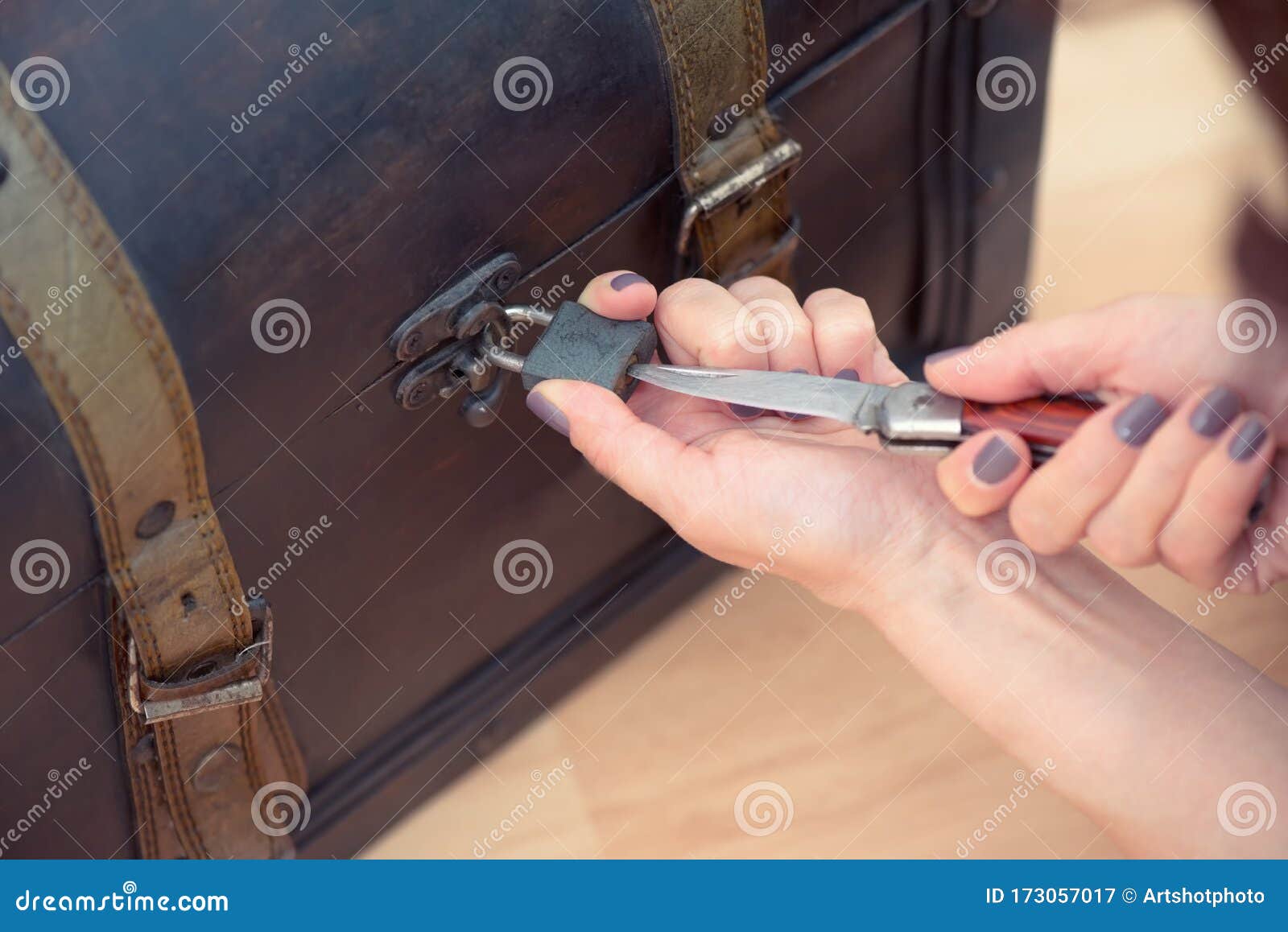 Close Up of Woman`s Hands Opening an Old Chest with a Knife Stock Image ... Close Up of Woman`s Hands Opening an Old Chest with a Knife Stock Image ...