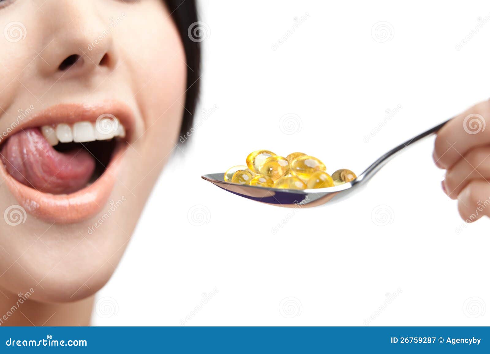 Close Up of Woman Taking Capsules Stock Image - Image of color, brown ...
