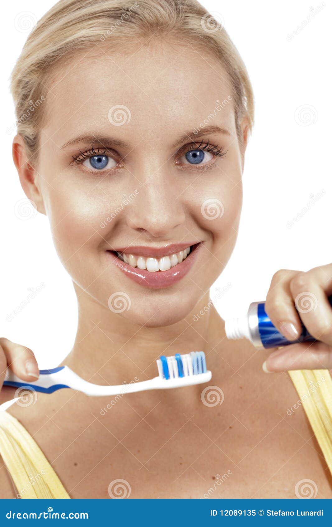 A Close Up of a Woman with Toothbrush. Stock Image - Image of european ...
