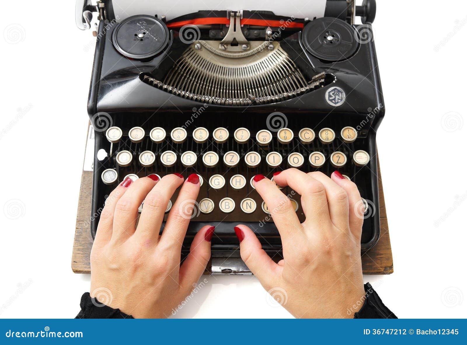 Close Up of Woman Typing with Old Typewriter Stock Photo - Image of ...