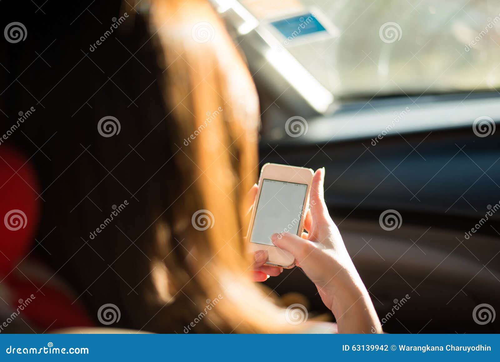 Close Up Woman Using Phone for Navigator in Car Stock Photo - Image of ...