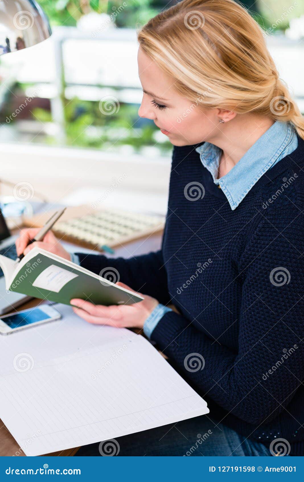 Close-up of a Woman Writing Stock Photo - Image of portrait, book ...
