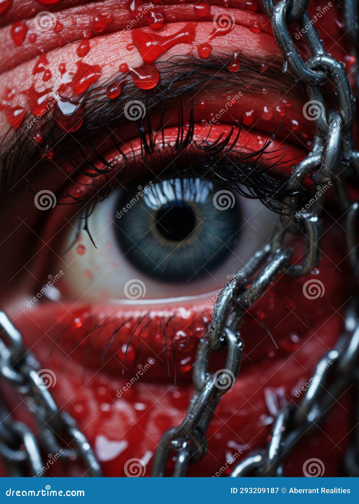 A Close Up of a Womans Eye with Chains Around it Stock Illustration ...