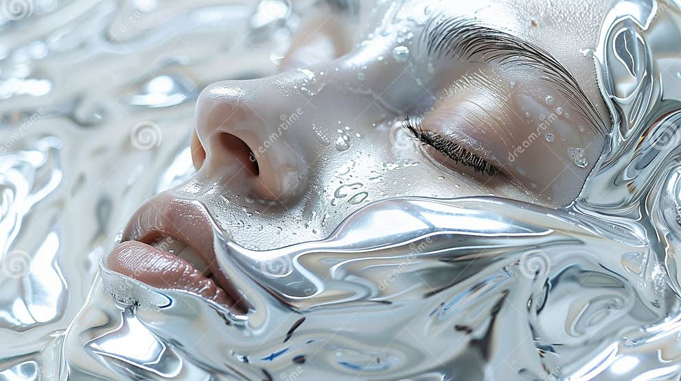 Close Up of Womans Face Covered in Liquid Silver Stock Image - Image of ...