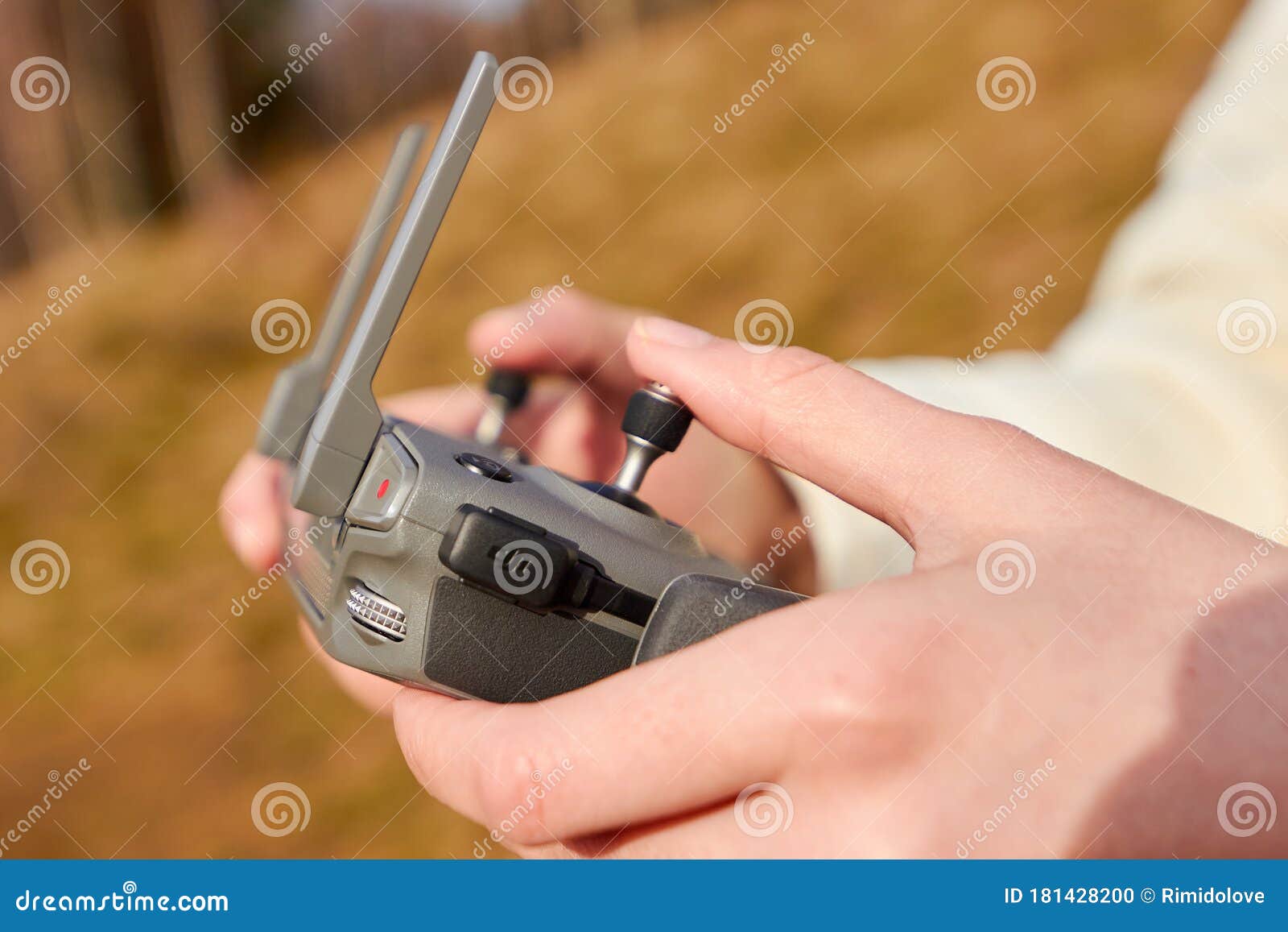 Close Up Womans Hands Holding a Remote Controller of Drone. Shooting ...