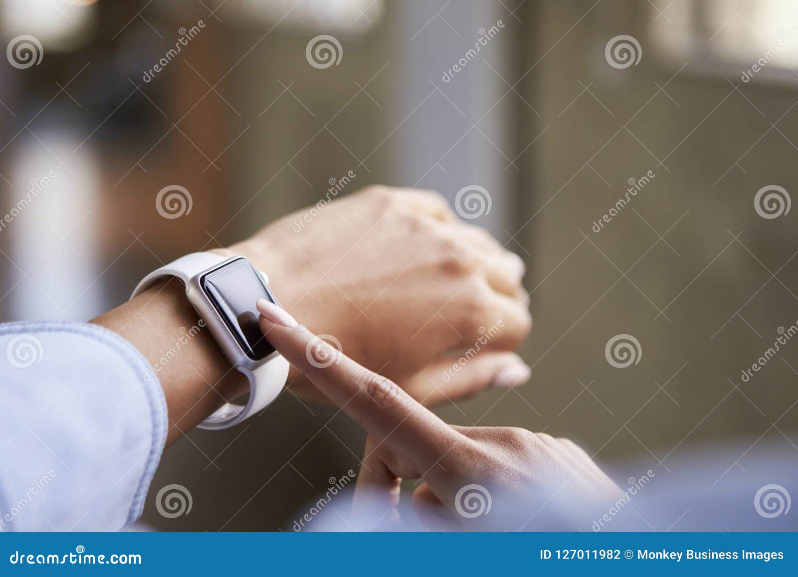 Close Up of Womans Hands Using Smartwatch Stock Photo - Image of ...