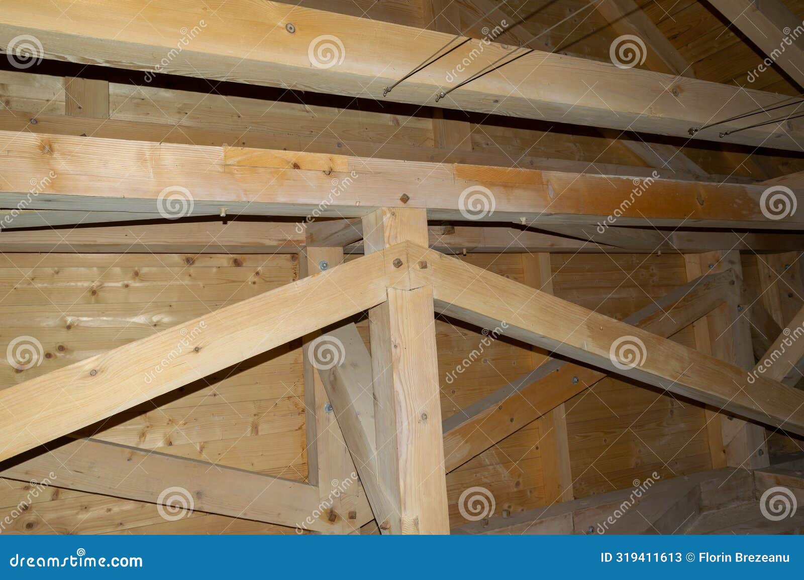 Close-up of Wooden Beam Structure in Construction Framework Stock Image ...