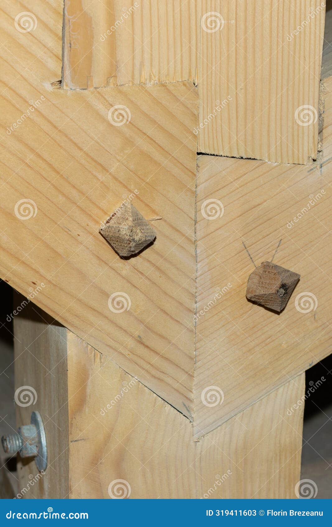 Close-up of Wooden Beam Structure Joint in Construction Framework Stock ...