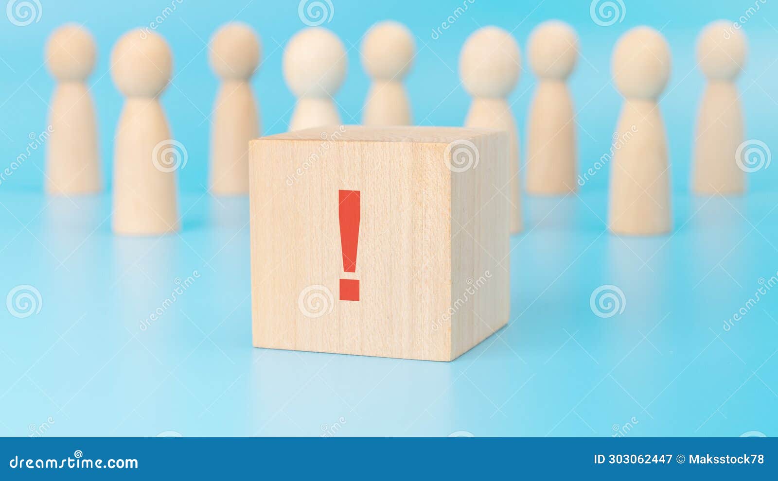 Close-up of a Wooden Block with an Exclamation Mark on a Blue Surface ...