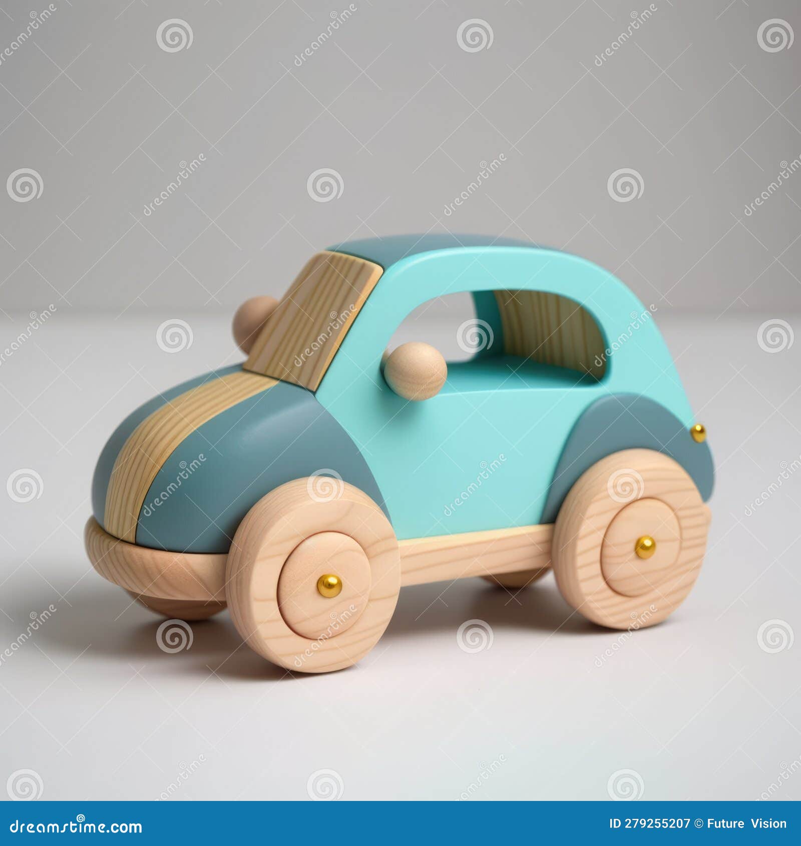 Close Up of Wooden Blue Car Toy on Grey Background, Created Using ...