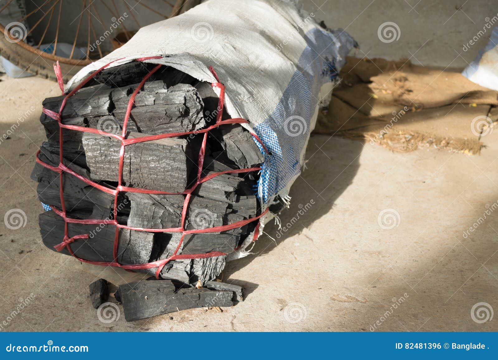 Close Up Wooden Charcoal in Sacks. Stock Photo - Image of carbon ...