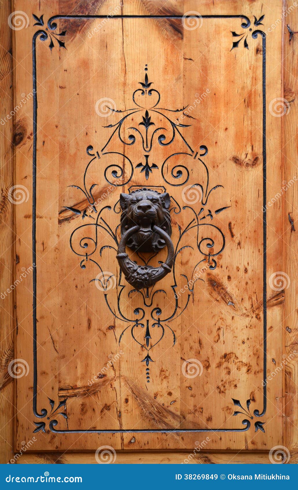 Close-up of Wooden Door with Aragon Patterns. Stock Image - Image of ...