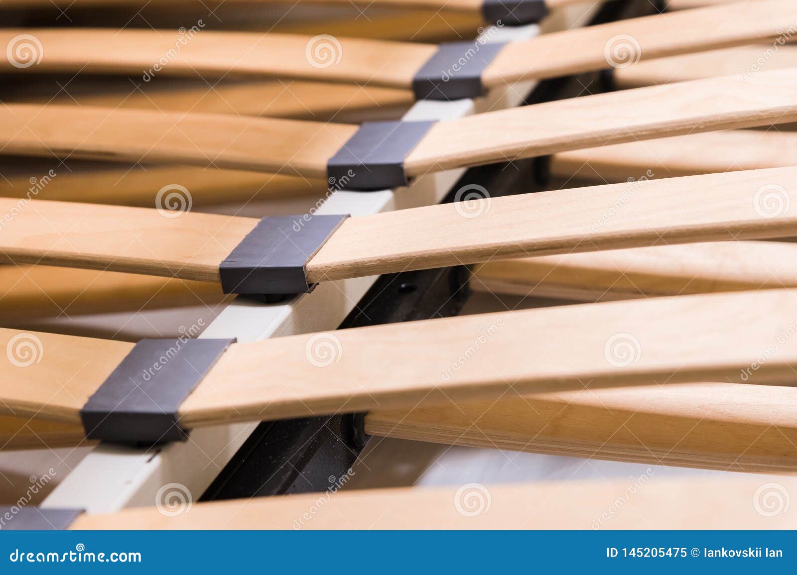 Close-up Wooden Elements of an Arthopedic Base of a Double Bed ...