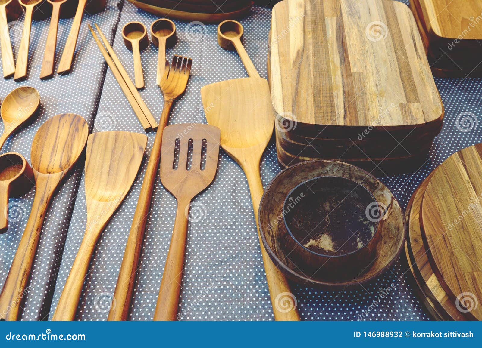 Close Up Wooden Kitchen Tools Background at Shop Stock Photo - Image of ...