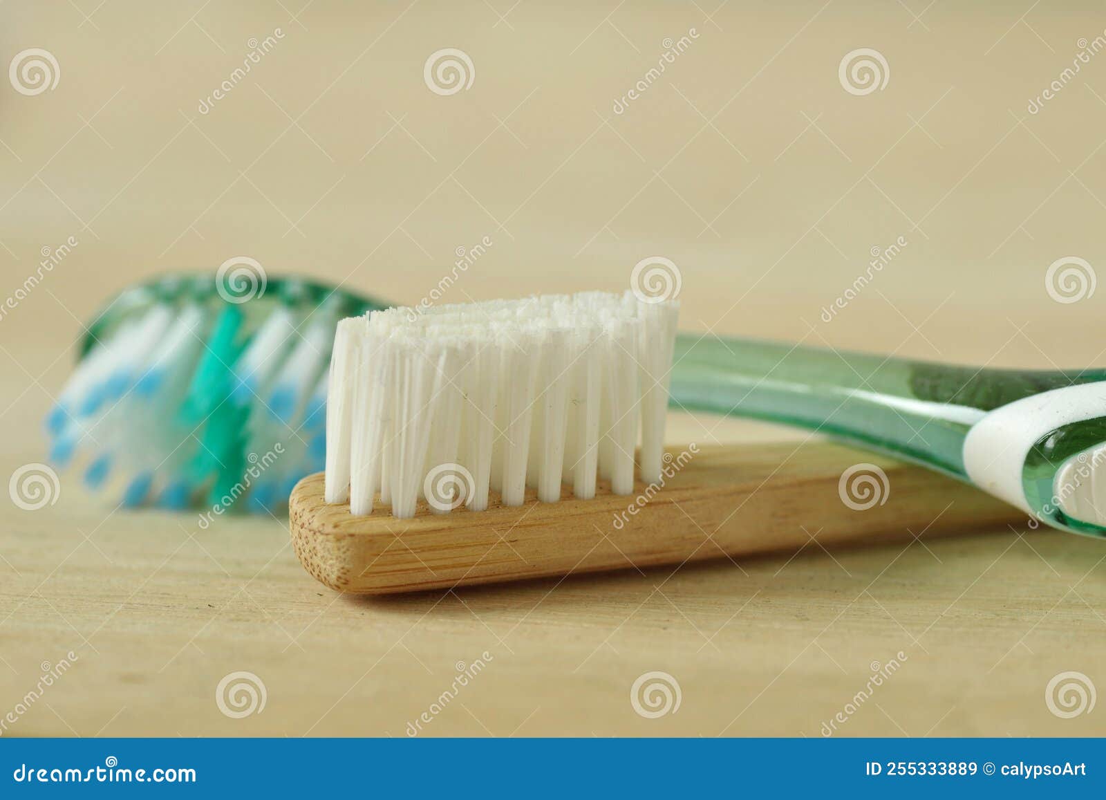 Close-up of Wooden and Plastic Toothbrush - Concept of Ecology and ...