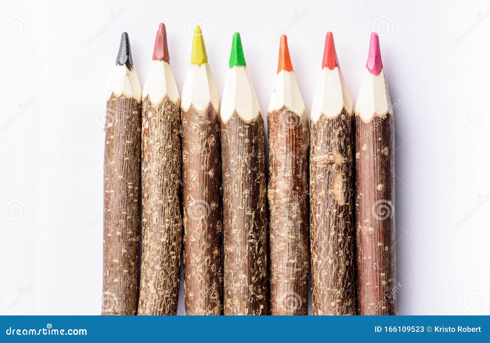 Close Up of Wooden Rustic Color Crayon on a White Background. Stock ...
