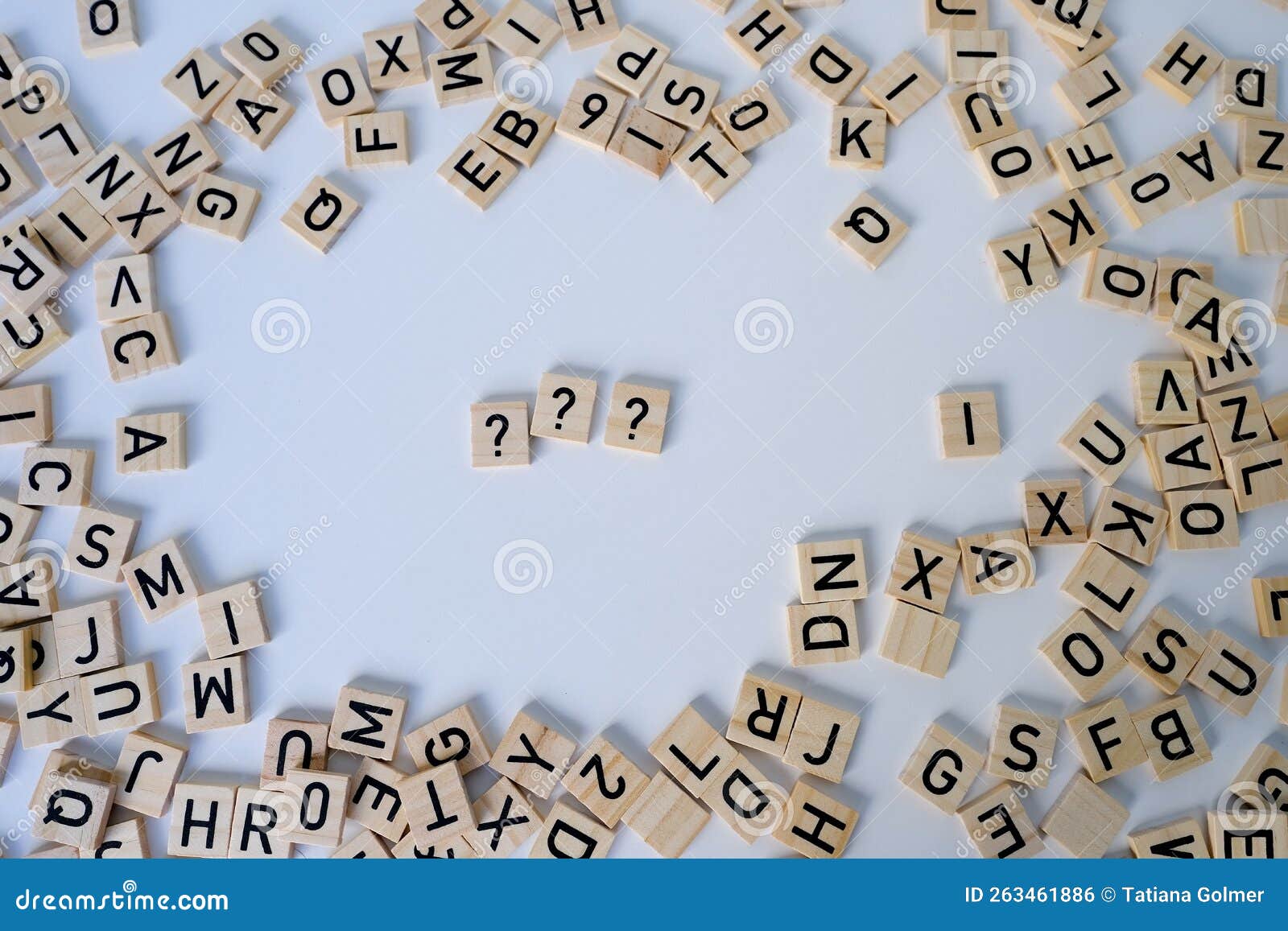 Close-up of Wooden Squares with Question Mark, Scattering of Wooden ...