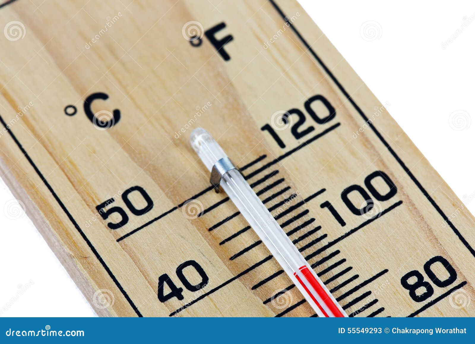 Close-up Wooden Thermometer Scale Isolated White Background. Stock ...