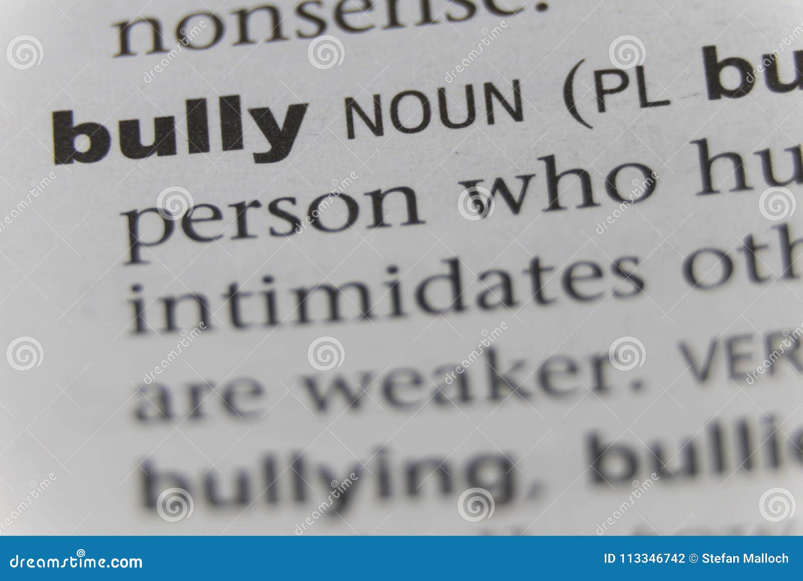 Close up of word Bully stock photo. Image of dictionary - 113346742
