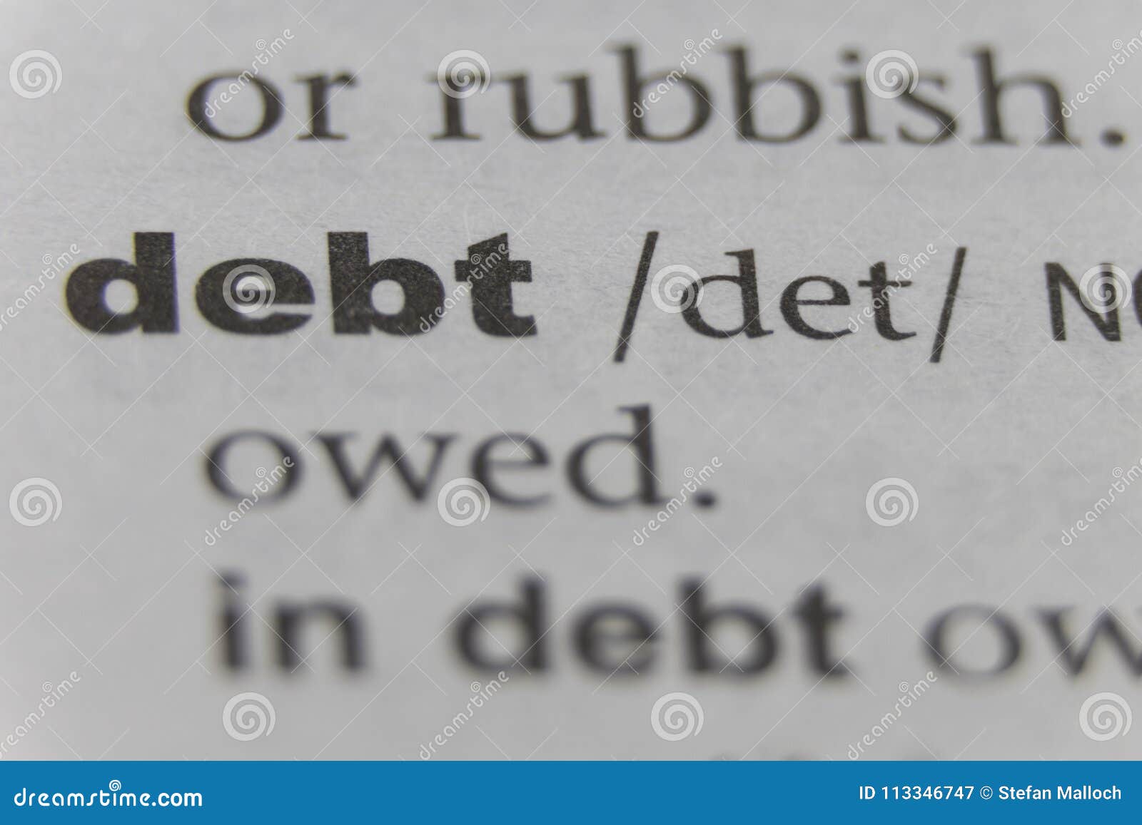 Close up of word Debt stock image. Image of loan, page - 113346747
