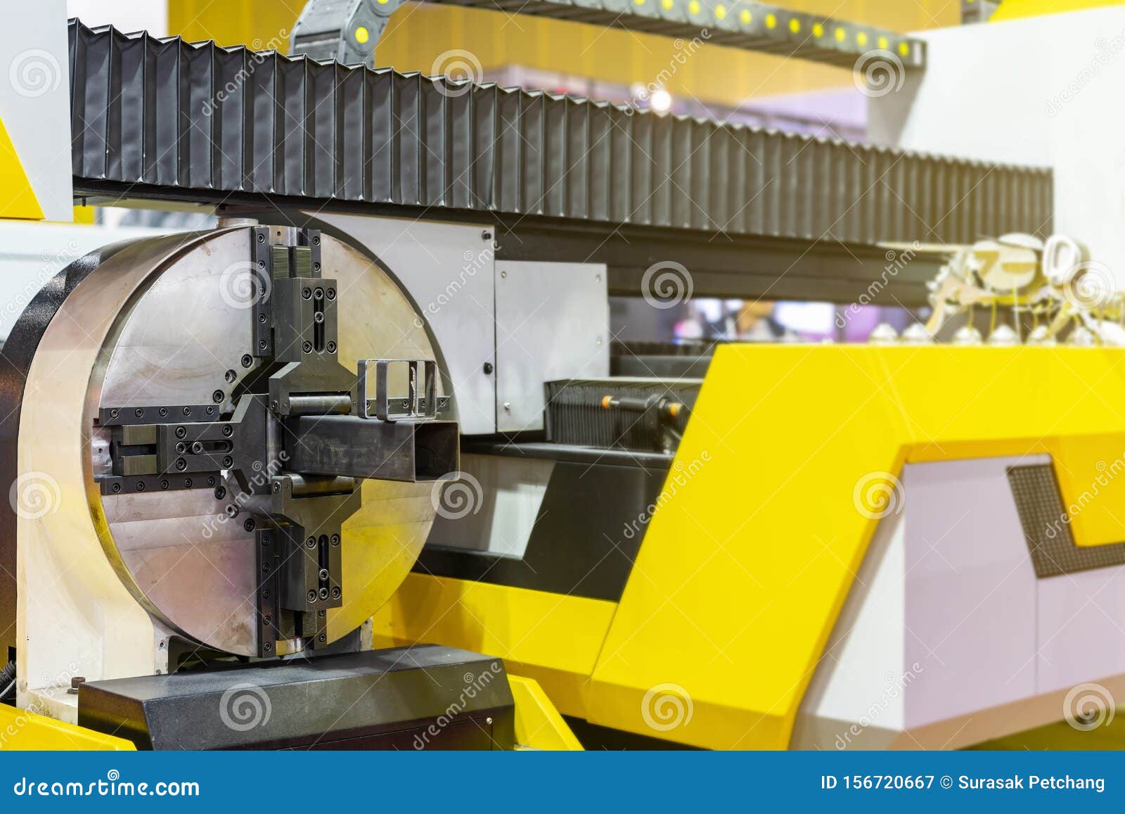 Close Up Work Piece Metal Square Pipe during Clamp by Chuck Rotate Set ...