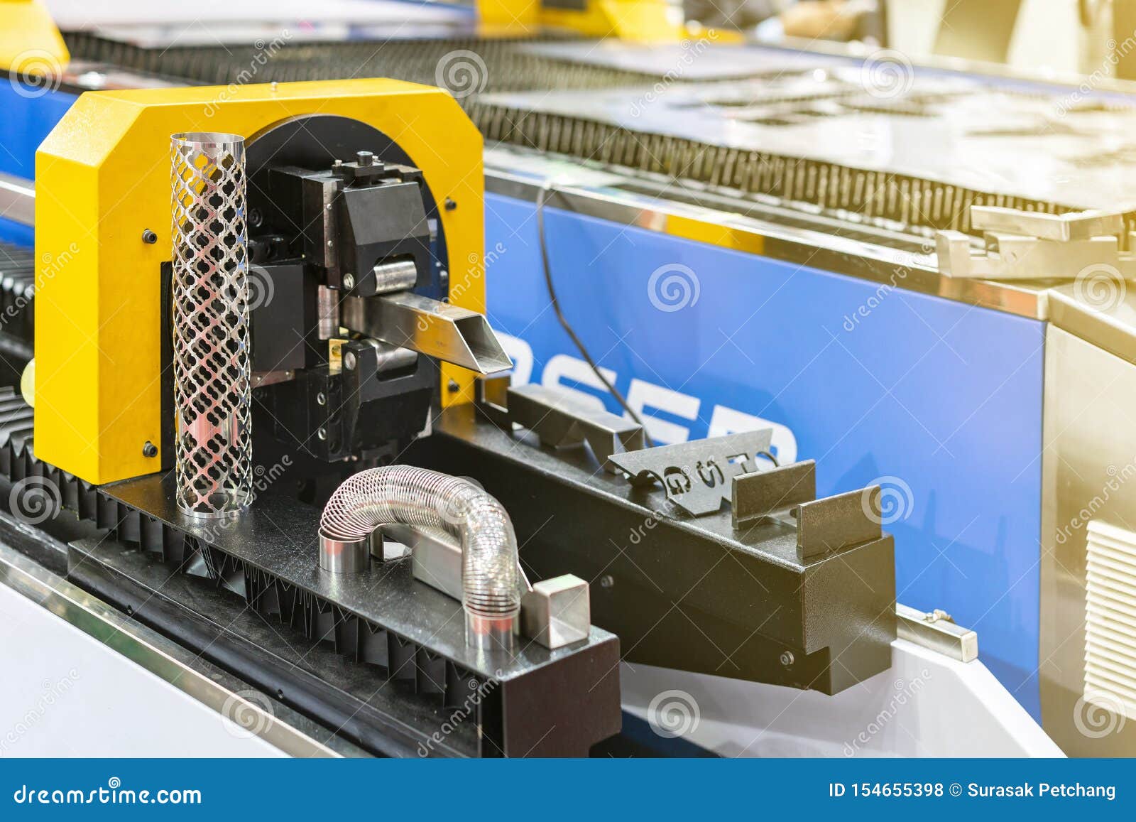 Close Up Work Piece Metal Square Pipe during Clamp and Feed by ...