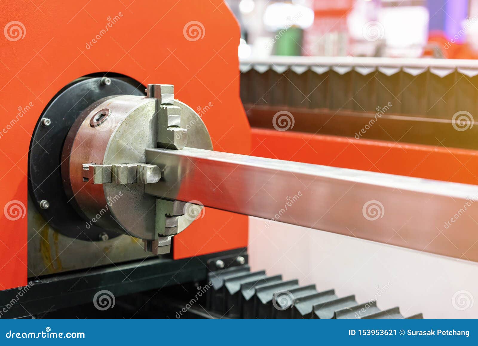 Close Up Work Piece Metal Square Pipe during Clamp by Multipurpose Auto ...