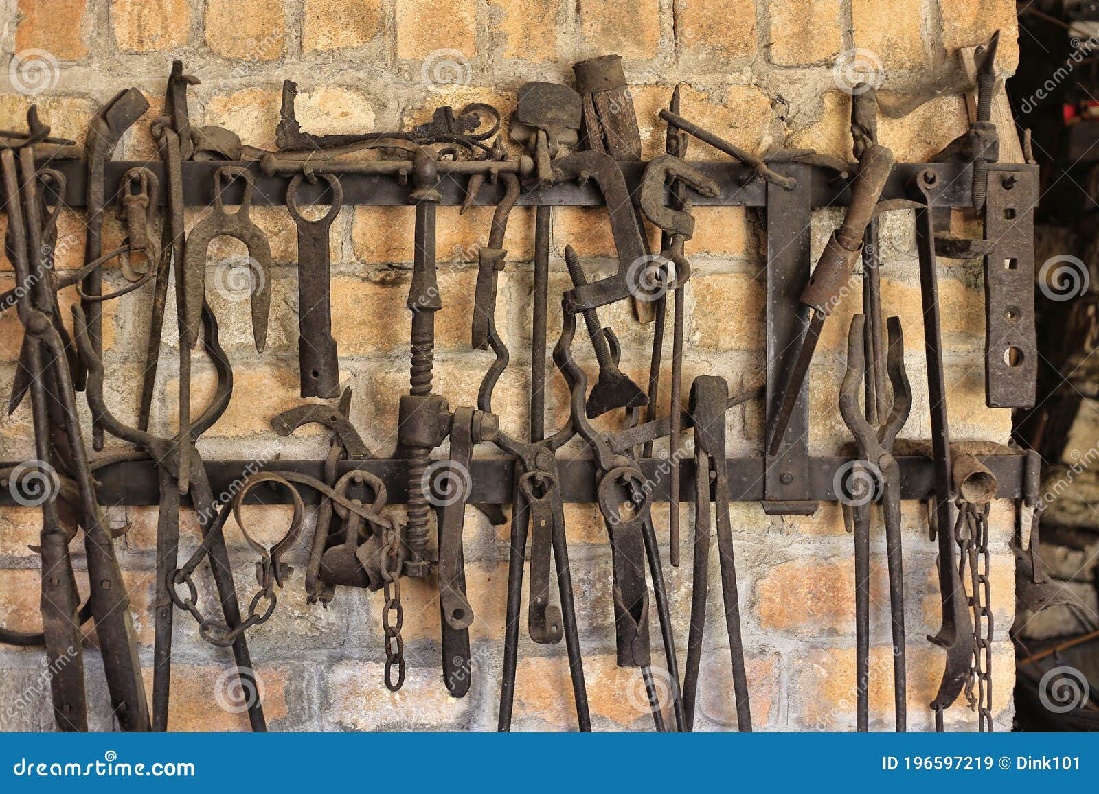 Close-up of Work Tools Hanging at Blacksmith Shop Stock Image - Image ...