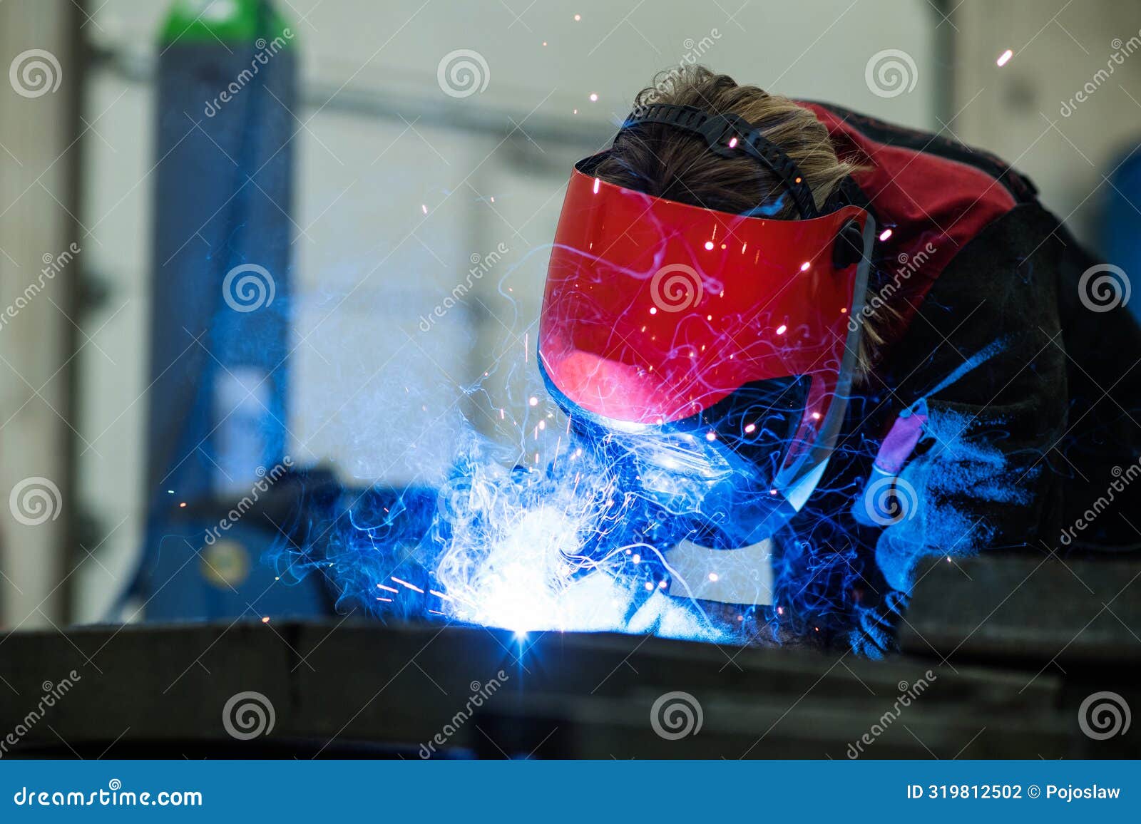 Close Up of Work of Welder in Workshop, Operating Welding Machine ...