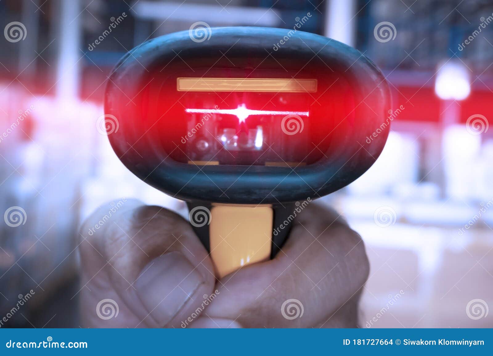 Close Up Worker Hand Holding Bar Code Scanner with Scanning Red Laser ...