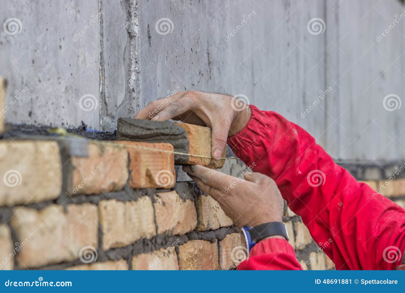 Close Up of Worker Hands Laying Brick Stock Image - Image of cement ...