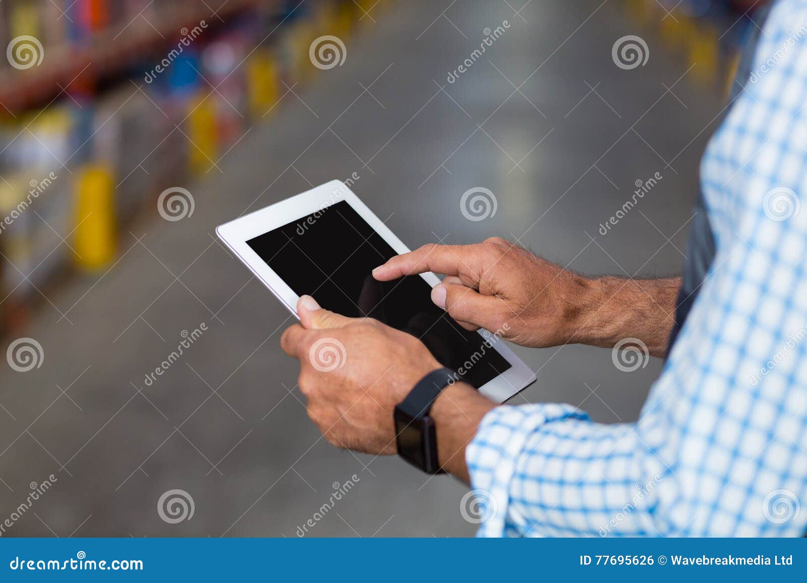 Close Up of Worker Hands Using a Tablet Stock Photo - Image of freight ...