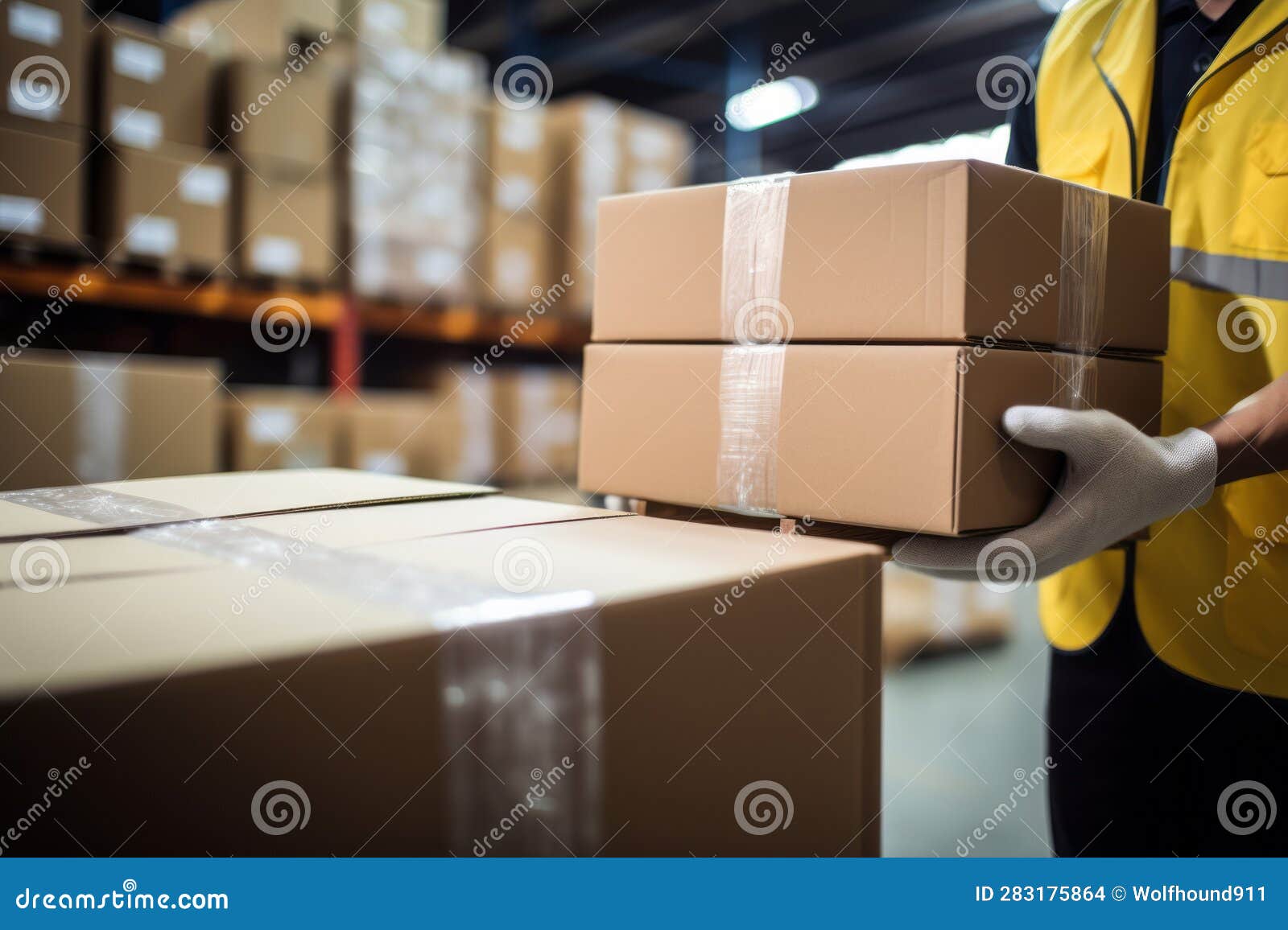 Close Up a Worker Moving Package Boxes on Pallet in Warehouse, Hands ...