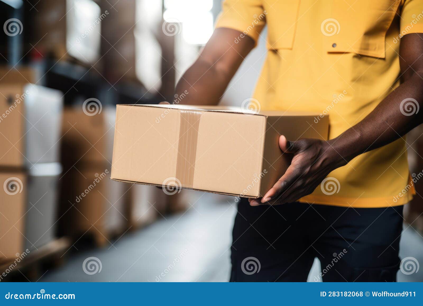 Close Up a Worker Moving Package Boxes on Pallet in Warehouse, Hands ...