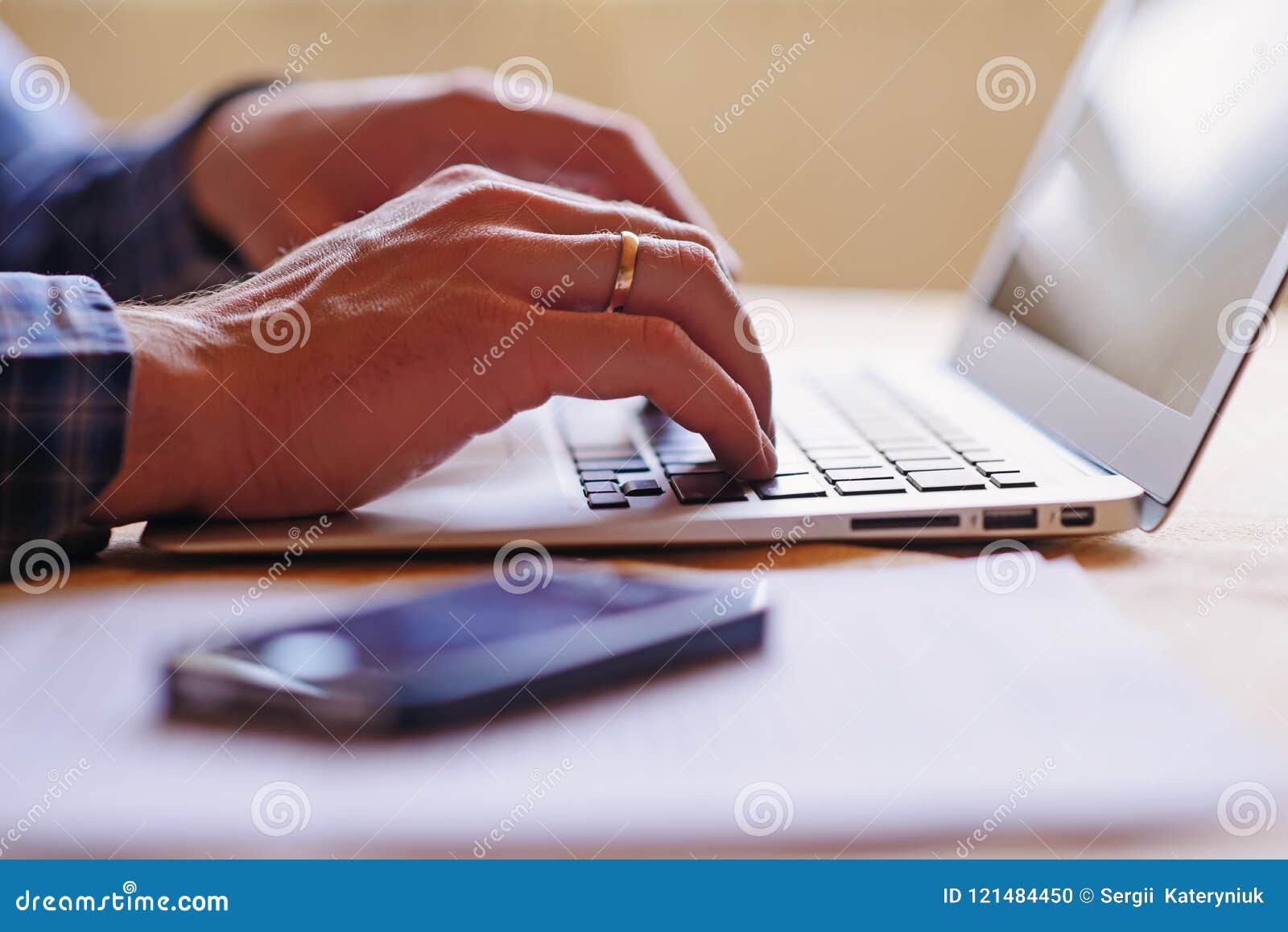 Close-up of a Worker Using a Laptop Computer Stock Photo - Image of ...