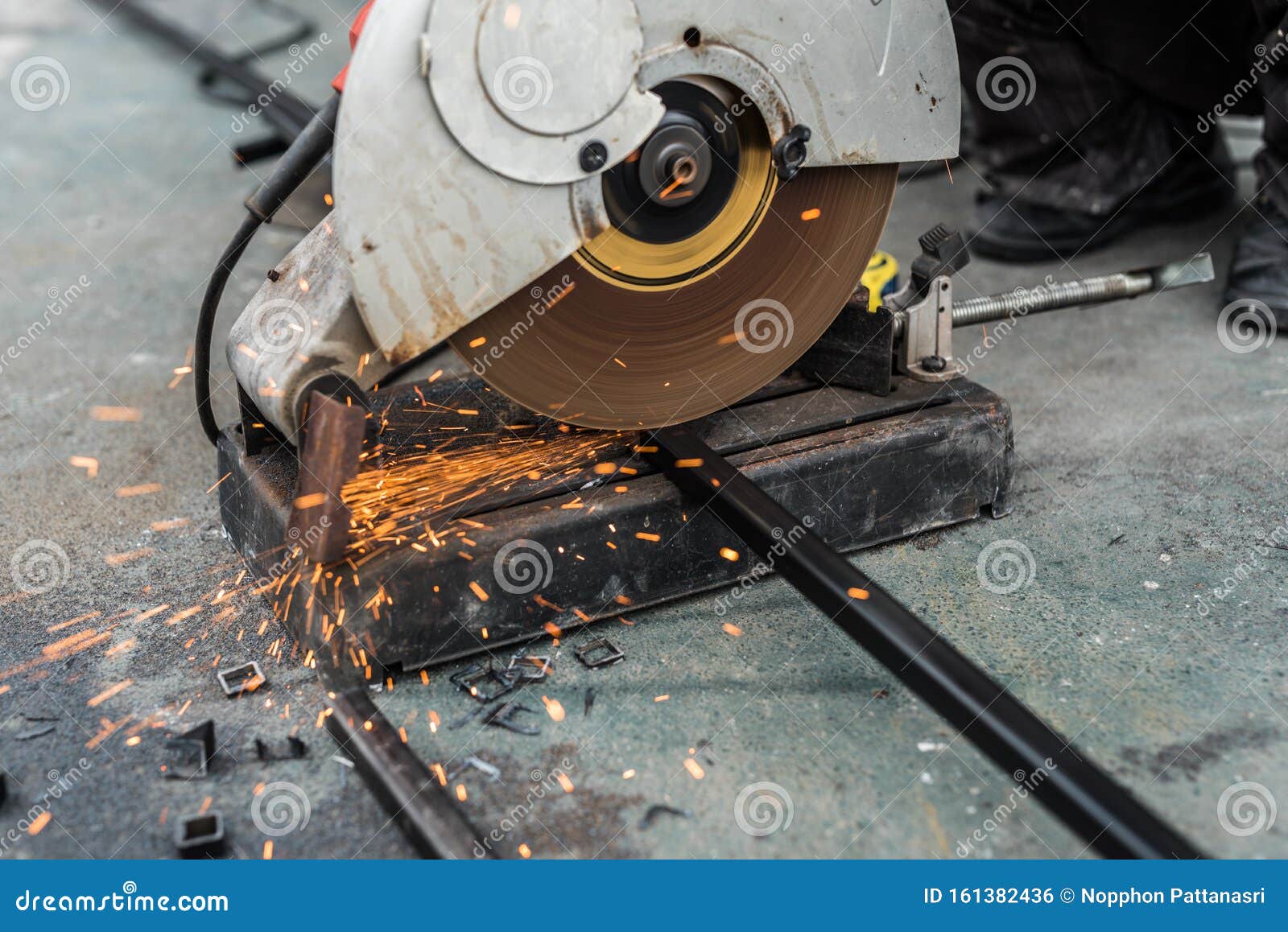 Close Up Worker Using Machine Cutting Steel Stock Photo - Image of ...
