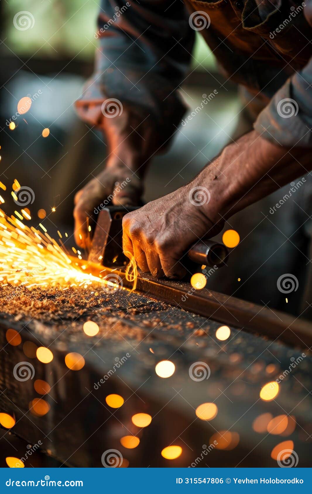 Close-up of Workers Hands Operating Hacksaw Tool with Flying Sparks in ...