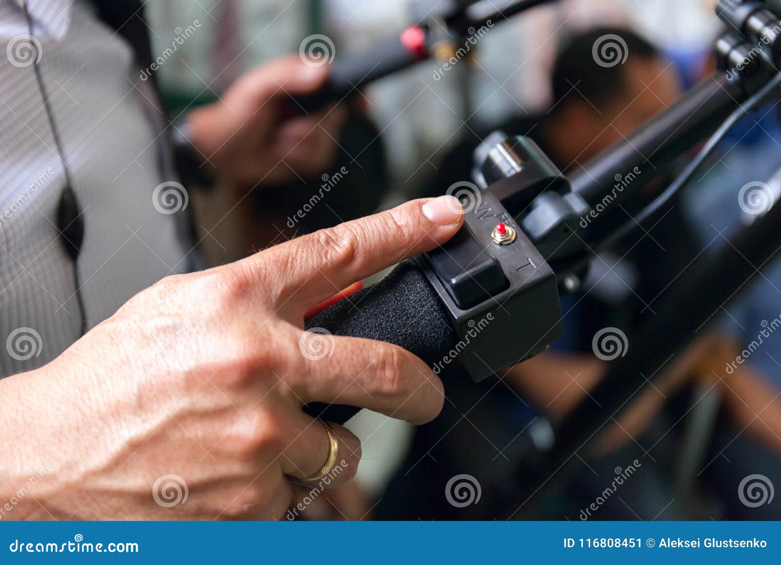 Close-up of Working Camera of Man Hand, Operator at Work. Stock Image ...