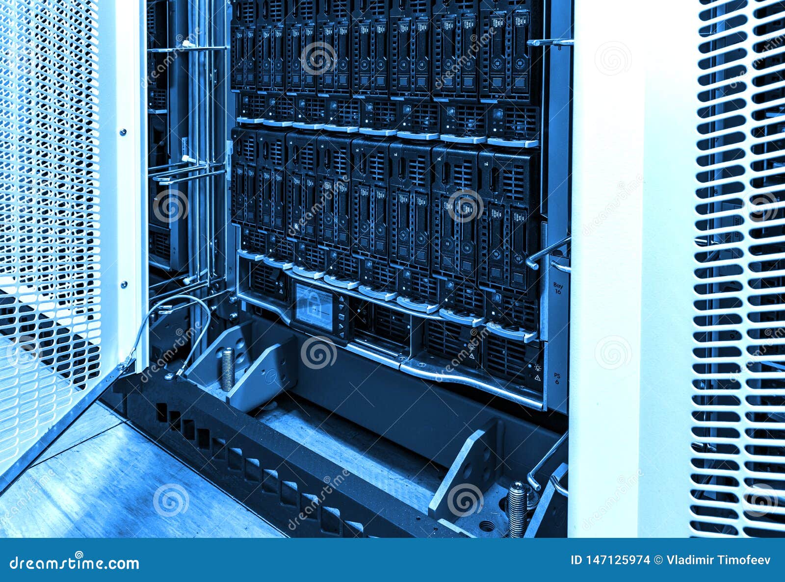Close Up on Working Data Servers Hard Drive Disk Storage Blue Toning ...