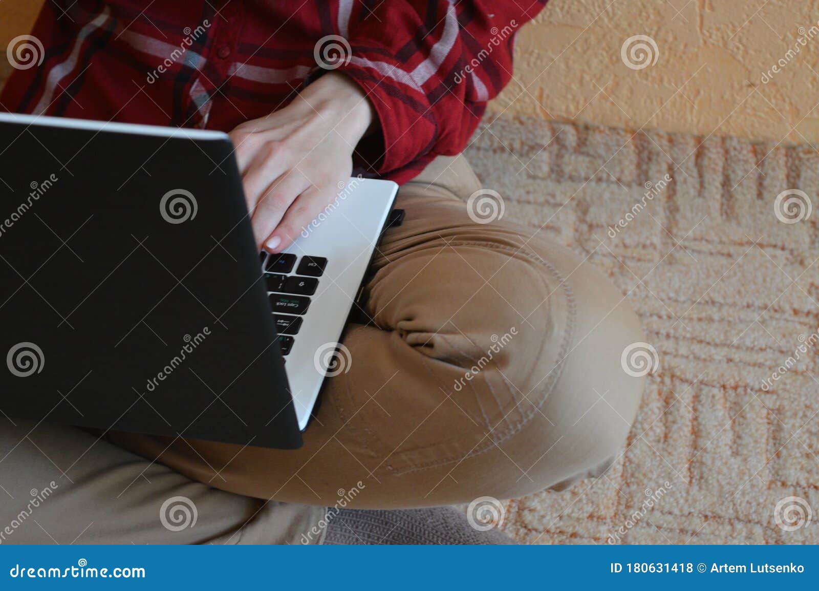 Close-up Working on Device. Working from Home Concept Stock Photo ...