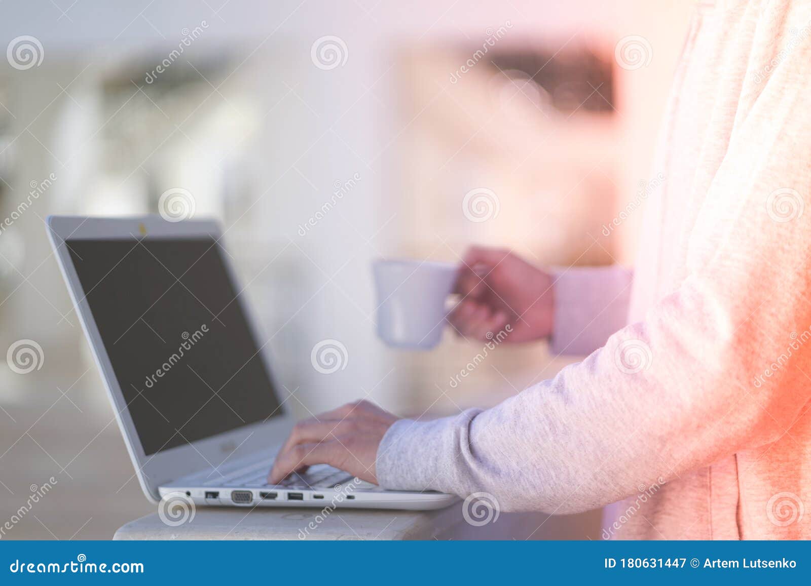 Close-up Working on Device. Working from Home Concept Stock Image ...