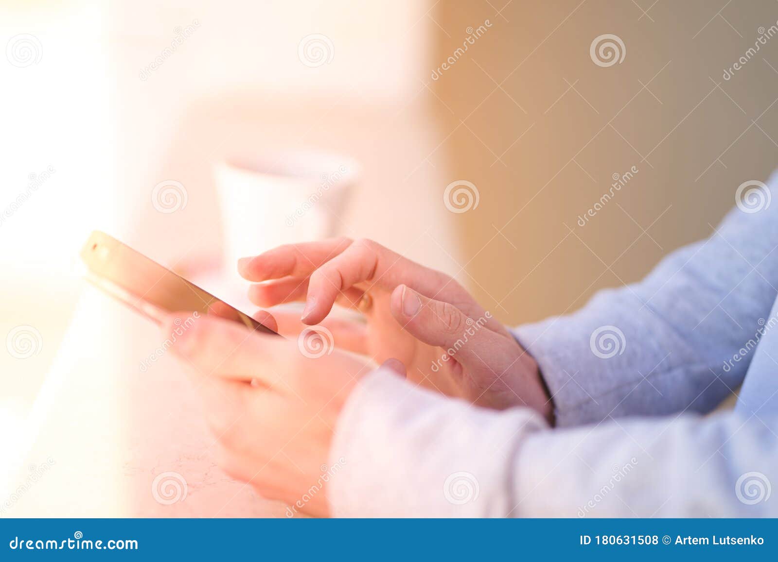 Close-up Working on Device. Working from Home Concept Stock Photo ...