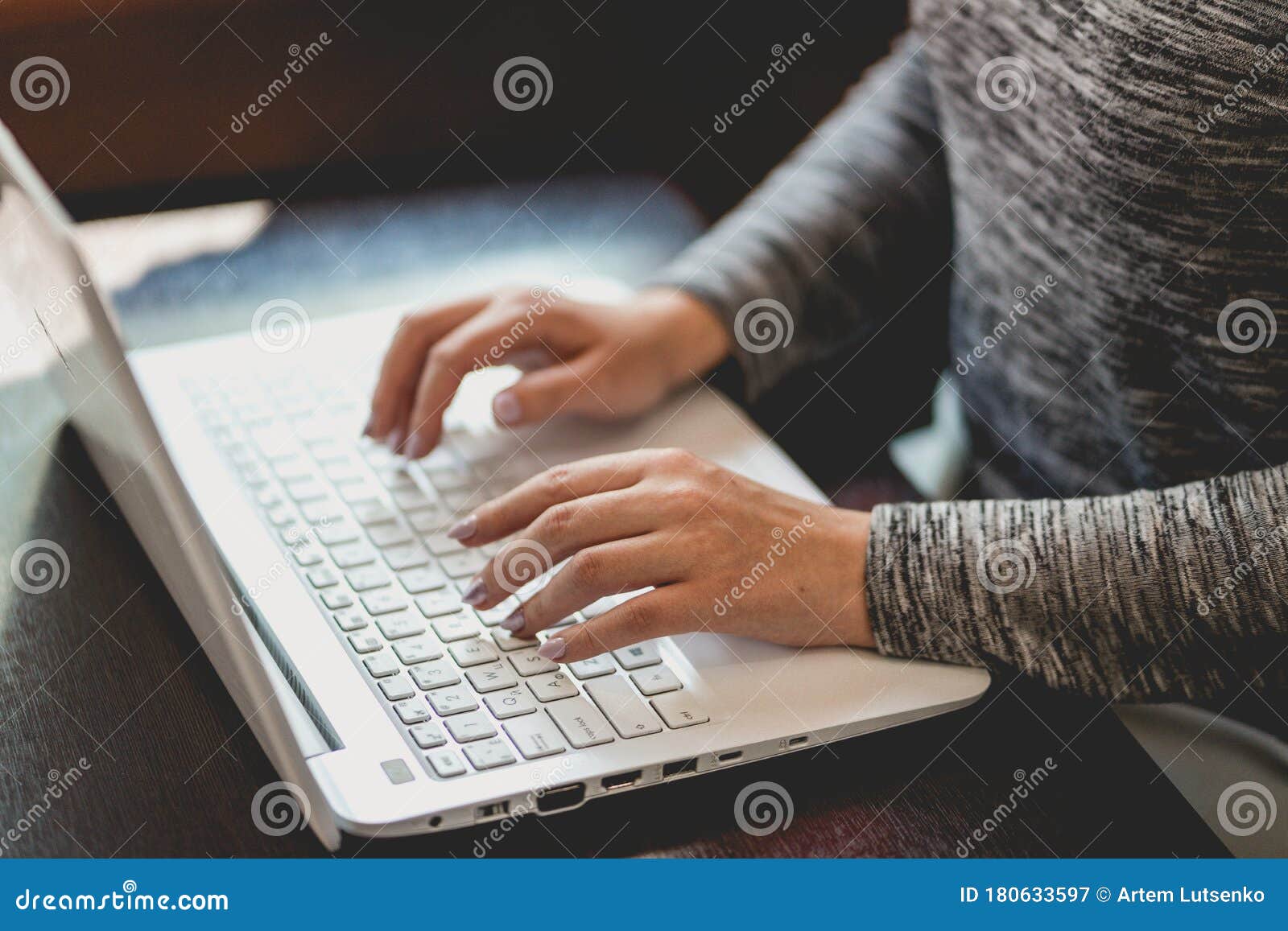 Close-up Working on Device. Working from Home Concept Stock Image ...