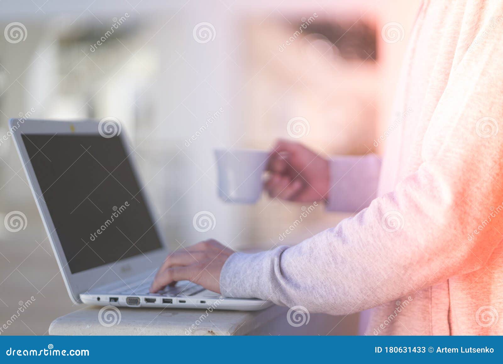 Close-up Working on Device. Working from Home Concept Stock Image ...