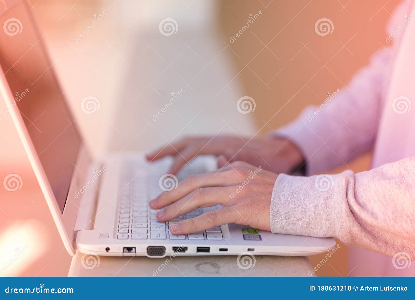 Close-up Working on a Laptop. Working from Home Concept Stock Photo ...