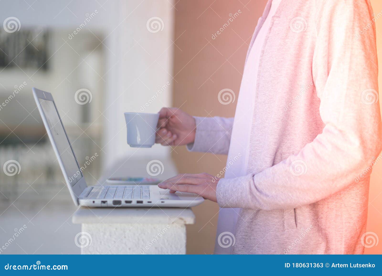 Close-up Working on a Laptop. Working from Home Concept Stock Image ...