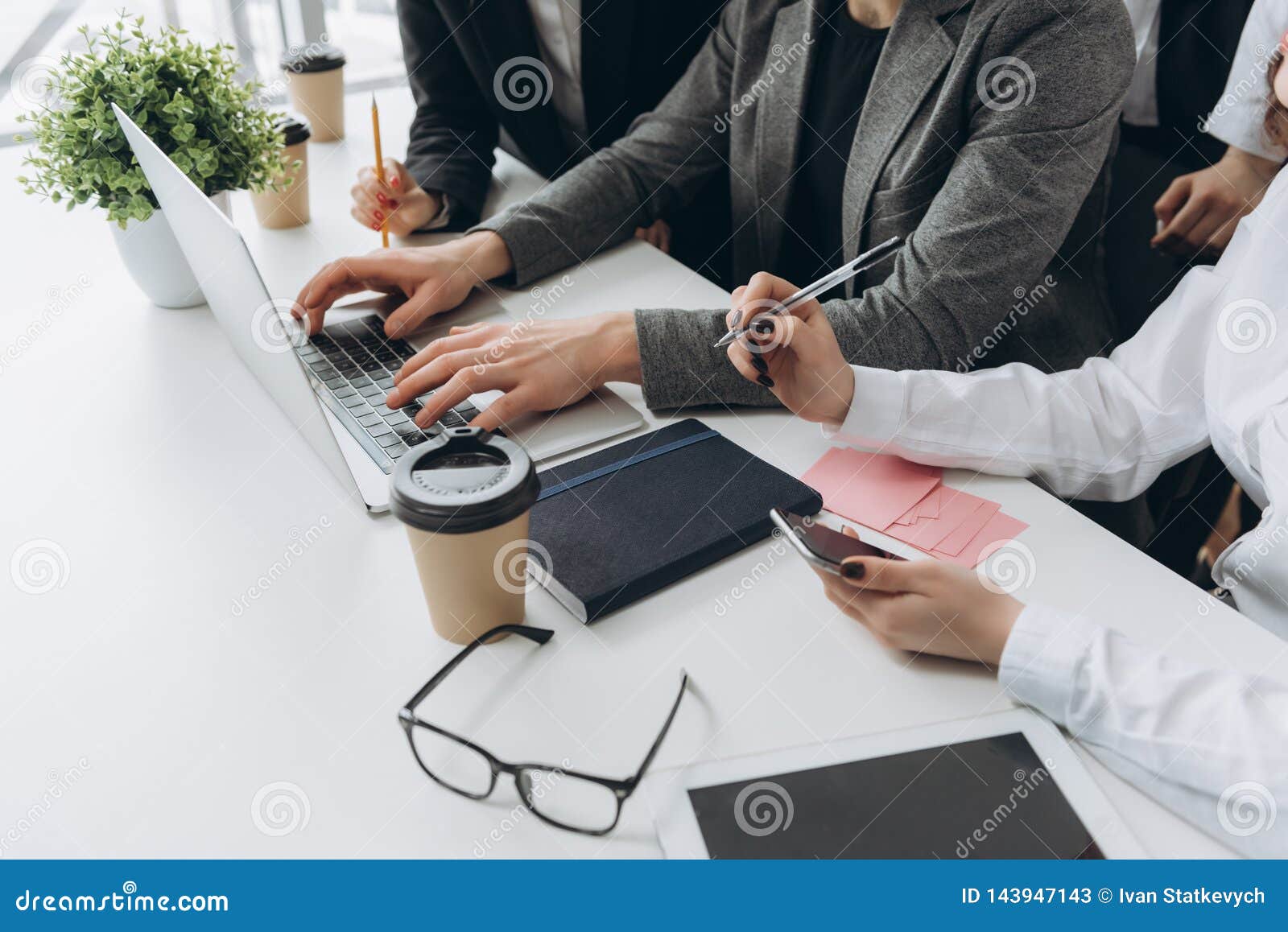 Close Up of Working Process at Business Meeting Stock Image - Image of ...