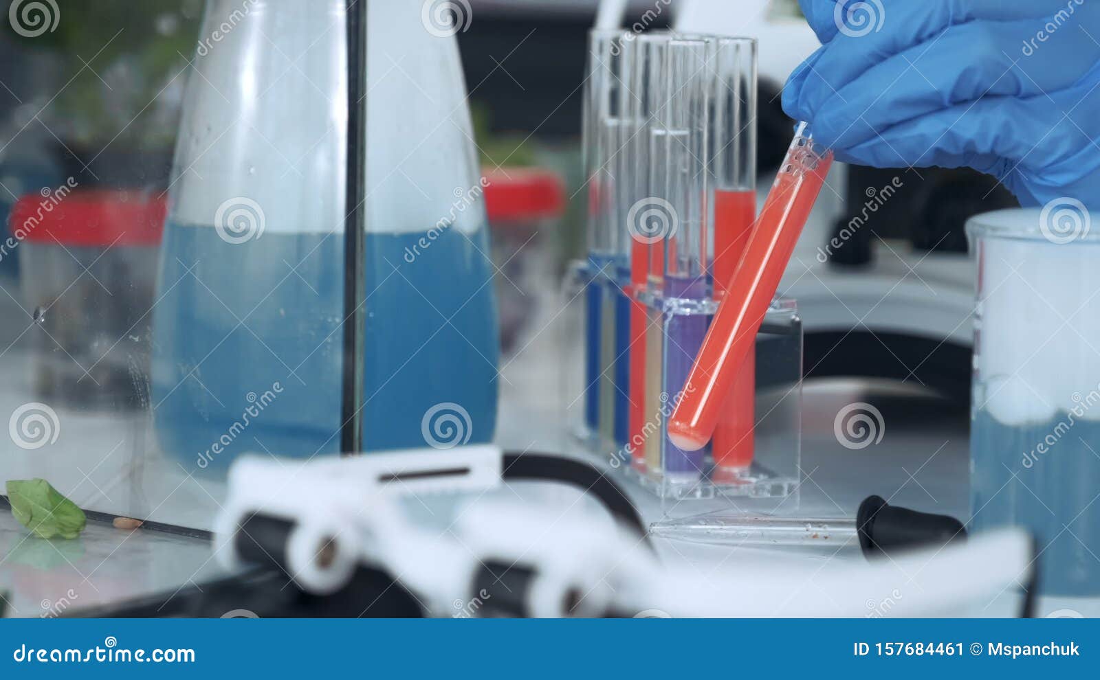 Close-up of Working Process in Chemistry Laboratory with Test Tubes ...